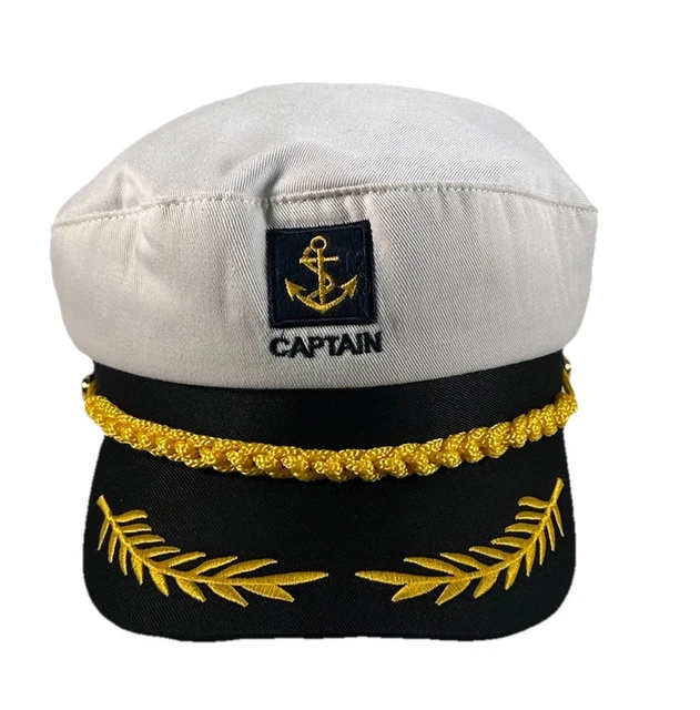 CAPTAIN HAT CAP Snap Back Marine Admiral Boat Ship Sailor Navy Costume ...
