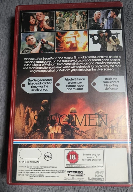 CASUALTIES OF WAR (1989) RCA Big Box Ex Rental VHS (promo/timecoded ...