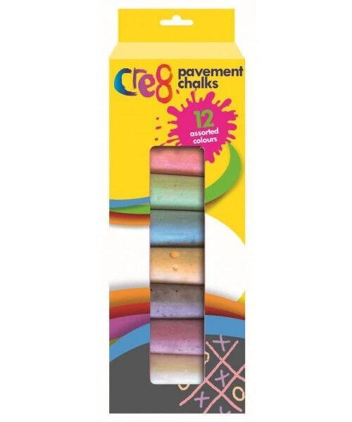 12 COLOURED PAVEMENT CHALKS Thick/Large Playground Floor Art Sticks Fun ...