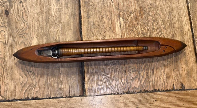 ANTIQUE WOODEN WEAVING Loom Shuttle And Bobbin Spindle Vintage Old ...