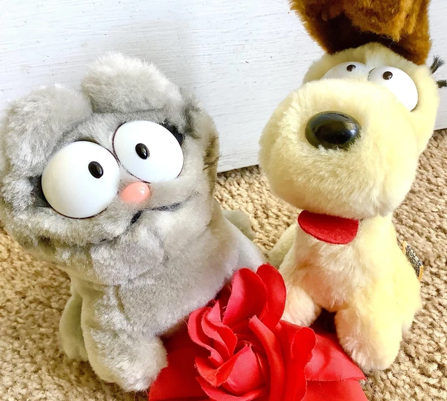 VINTAGE GARFIELD NERMAL Odie LOT 80s Plush GREY Cat Stufed Animal R ...