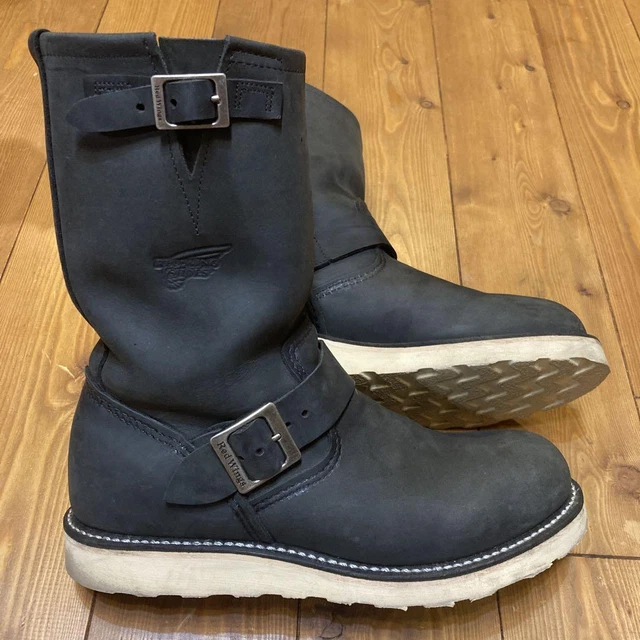 RED WING 2974 Black Nubuck Leather Engineer Boots Tread Sole Men's Size ...