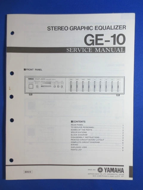 YAMAHA GE-10 GRAPHIC Equalizer Service Manual Original Factory Issue $21.26 - PicClick CA
