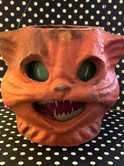 VINTAGE HALLOWEEN PULP Paper Mache Original Cat Bucket $365.00 - PicClick