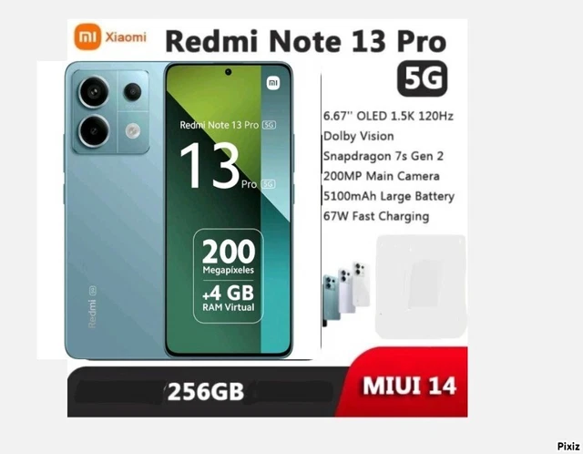 XIAOMI REDMI NOTE 13 Pro 5G - 256GB RAM 8GB DUAL SIM-Android 13- OCEAN ...