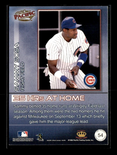 1998 PACIFIC HOME Run History Sammy Sosa Chicago Cubs #54 EUR 1,39 ...