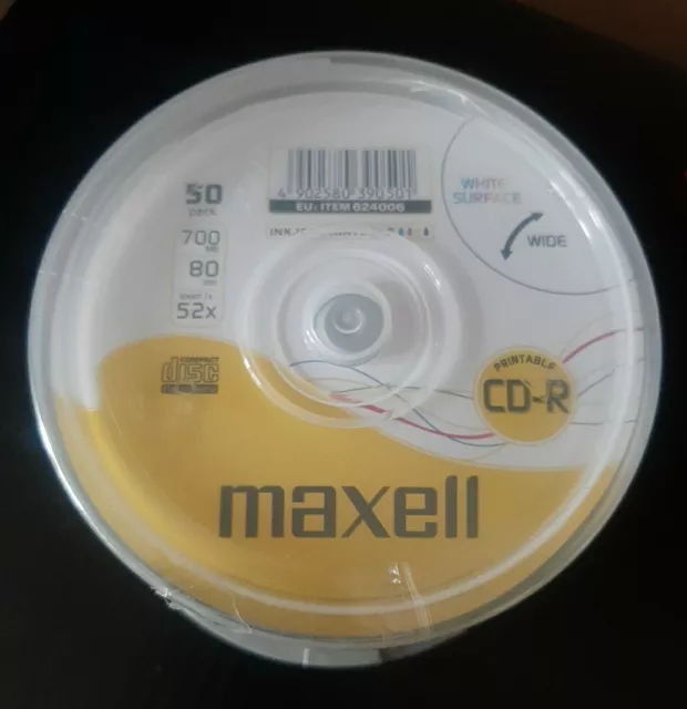 MAXELL CD-R RECORDABLE 50 Pack Shrink-Wrap 52x Blank Discs 700MB 80min Printable £9.99 - PicClick UK