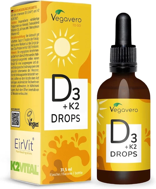 VEGAVERO VITAMIN D3 + K2 Drops 365 Servings | Vegan, MK-7 £32.00 ...