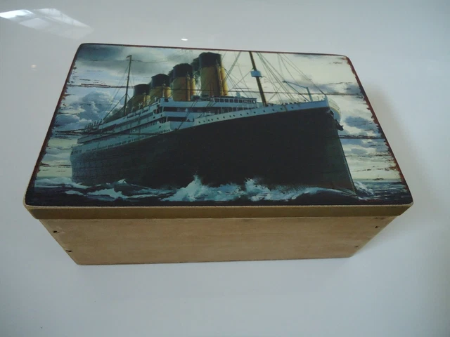 TITANIC SHIP WOODEN Picture Box White Star Line Nautical Maritime Very ...