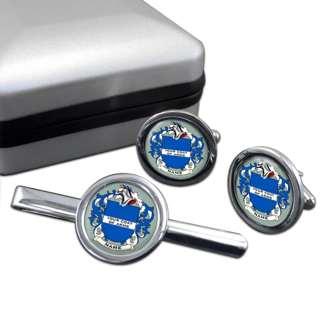 COATS OF ARMS Family Crests Round Cufflink and Tie Clip Set £28.99 ...