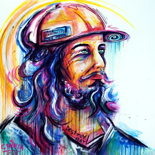 GEMÄLDE ABSTRAKT - C. FANTA art Bild portrait Kunst Leinwand MALEREI Jesus face EUR 210,00 ...