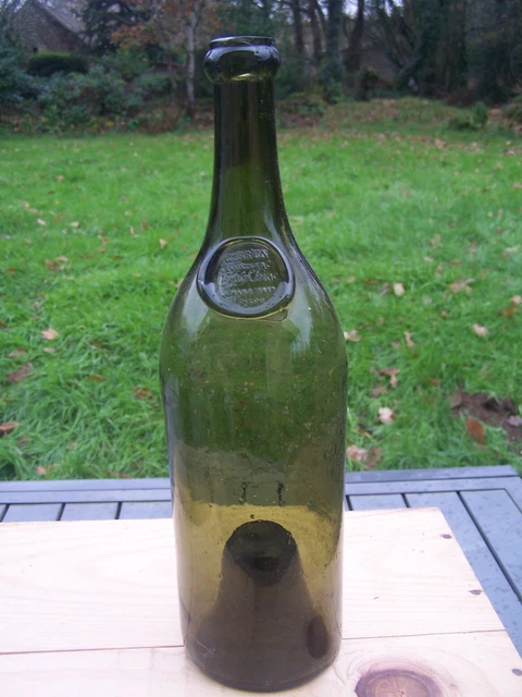 BOUTEILLE VERRE ANCIEN soufflé cachet C BRUN China 1813 voiron seal ...