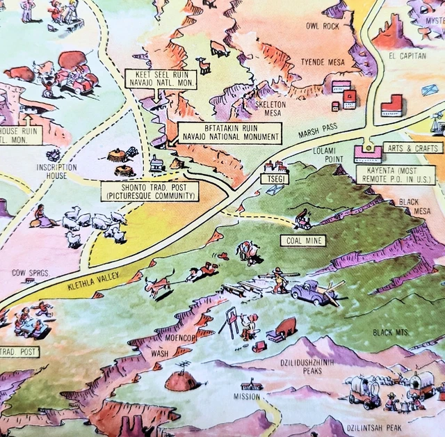 1970 ARIZONA MAP Navajoland Pictorial Map Monument Valley Grand Canyon ...