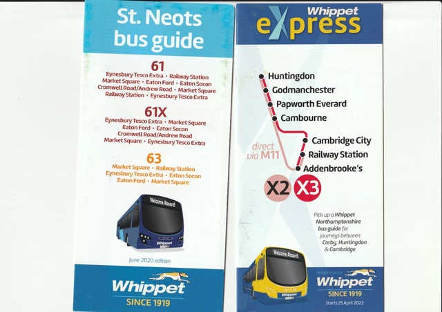 WHIPPET BUS TIMETABLES x2/3 2022 and St Neots 2020 £0.99 - PicClick UK