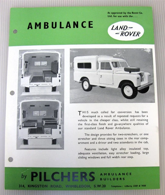 LAND ROVER AMBULANCE Pilchers Car Conversion Sales Sheet £24.99 ...