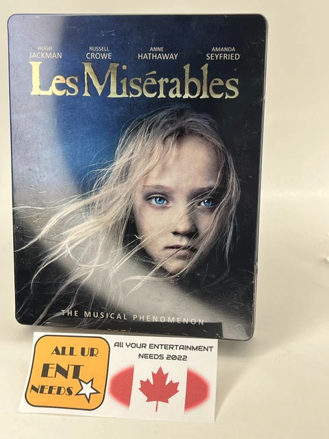 LES MISERABLES (2 Disc Blu-Ray, DVD) STEELBOOK, Hugh Jackman, Russell ...