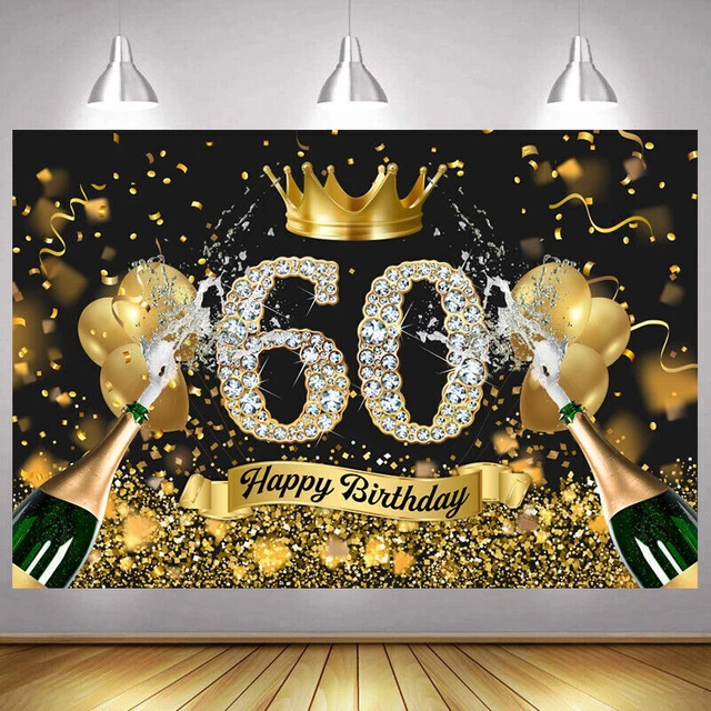 GOLD 60TH BACKDROP For Men Women Happy Birthday Party Photo Background ...