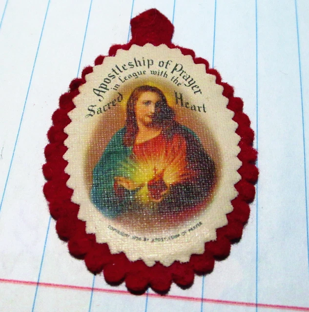 VINTAGE 1936 CATHOLIC Scapular Felt Badge Sacred Heart Jesus ...