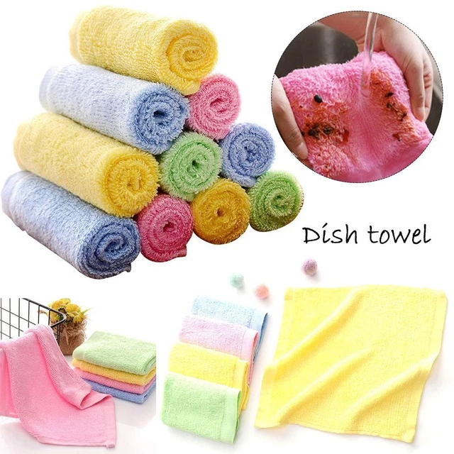 BAMBOO FIBER ANTI-GREASE Washing Towel Cleaning Rags Scouring Pad Dish ...