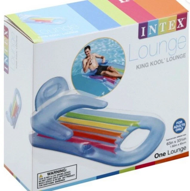 INTEX INFLATABLE KING Kool Pool chair Built-in drink holder 63" x 33.5 ...