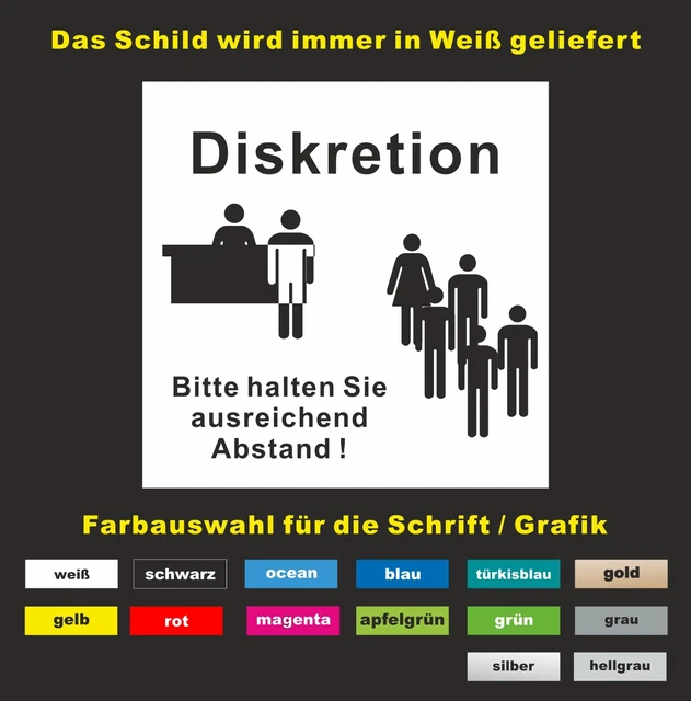 DISKRETION PVC SCHILD bitte halten Sie Abstand Arzt Praxis Bank Empfang ...