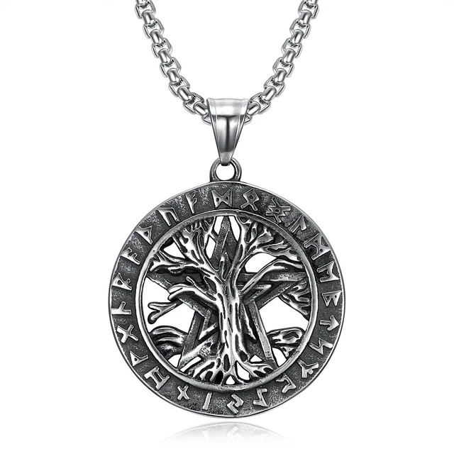 VIKING RUNE MENS Celtic Tree of Life Pendant Necklace Stainless Steel ...