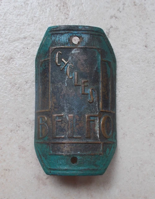 ANCIENNE PLAQUE DE vélo BELFO France bicyclette bike bicycle headbadge ...