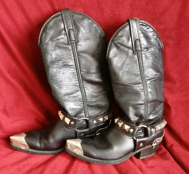 MENS ROCKER COWBOY Motorcycle Boots Black 7.5D Size Leather Usa Studs ...
