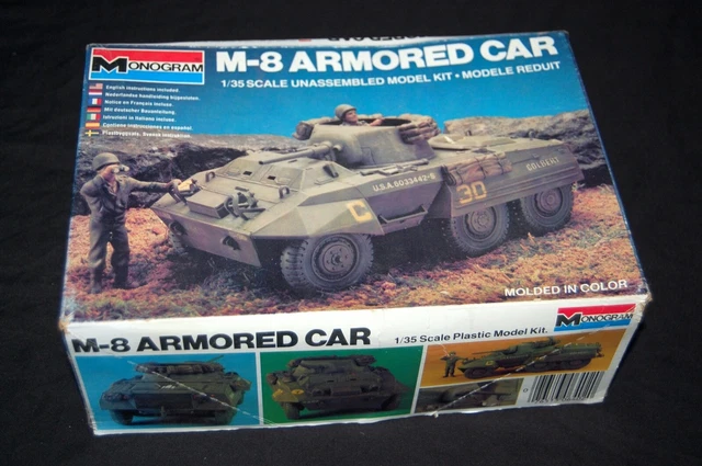 MONOGRAM 1/35 SCALE M8 Greyhound US WW2 6x6 Armoured Car Model Kit 1982 ...