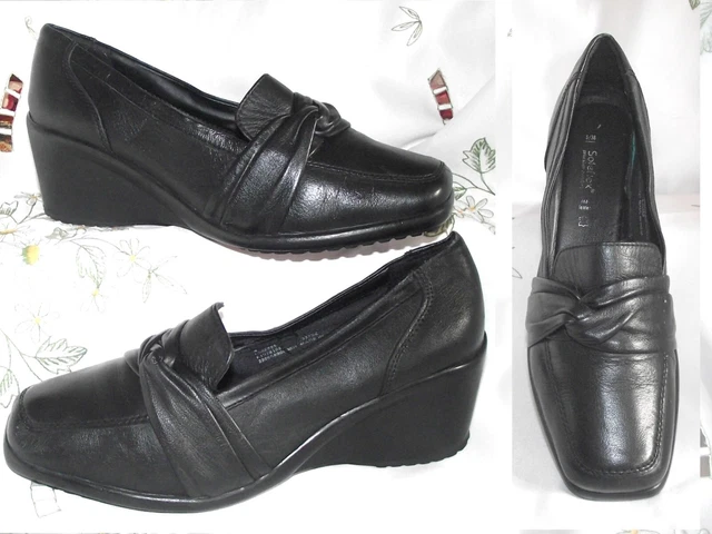 * SOLEFLEX BLACK LEATHER Slip On * PREMIUM COMFORT Shoes * marked as UK ...