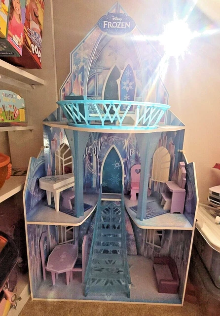 KIDCRAFT DISNEY FROZEN Snowflake Mansion Ice Castle Dollhouse Wooden ...