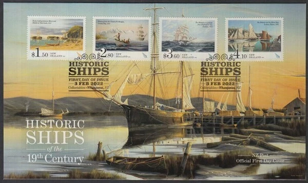 NEW ZEALAND FDC 2022 HISTORIC SHIPS OF 19th CENTURY SET (4) (ID:020 ...