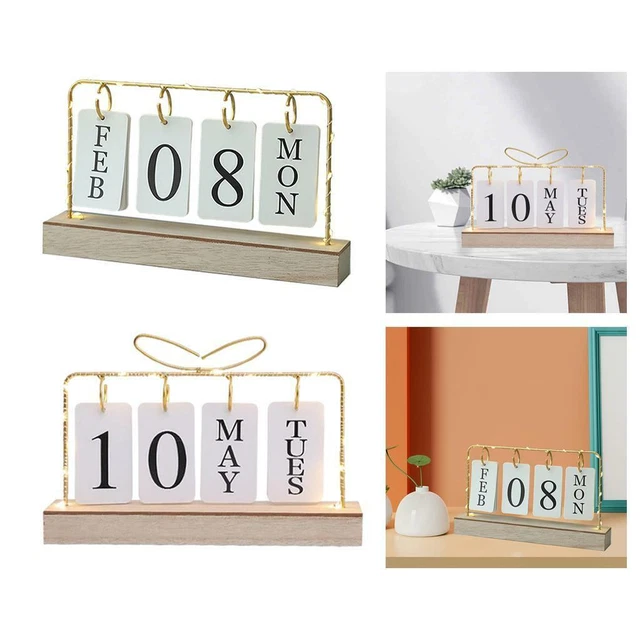 CREATIVE FLIP CALENDAR Month, Date and Day Wooden Base with Light ...