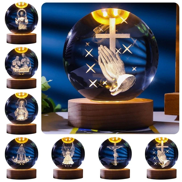 1PCS LED DISPLAY Stand Crystals Glass Ball USB Light Church Event ...