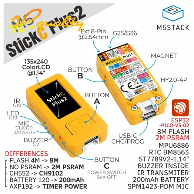STICKC PLUS2 ESP32 IoT Development Board WiFi ESP32-PICO-V3-02 ... STICKC PLUS2 ESP32 IoT Development Board WiFi ESP32-PICO-V3-02 ...