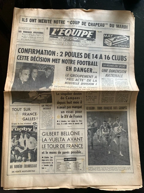 L'EQUIPE JOURNAL 25/03/1969; Confirmation de 2 poules de 14 à 166 clubs ...