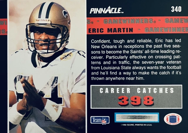 CARTE À COLLECTIONNER vintage 1992 Pinnacle Eric Martin Nouvelle ...