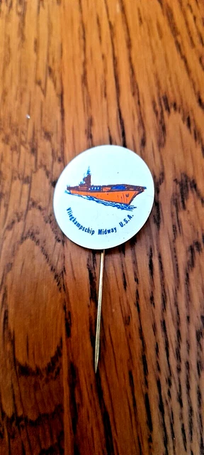VINTAGE USS MIDWAY USA Warship Aircraft Carrier battleship pin badge ...