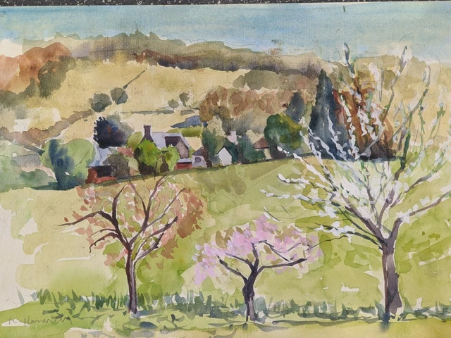 DIPINTO ACQUERELLO ORIGINALE vintage di Michael Haswell paesaggio 1931 ...