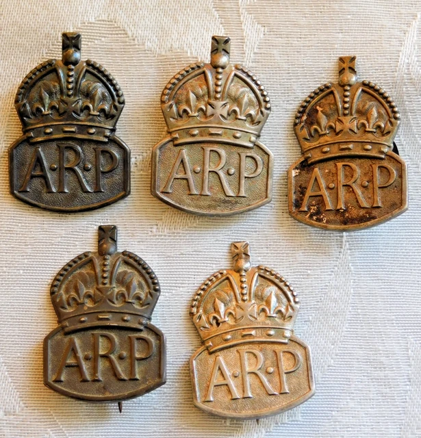 5X WW2 WORLD WAR TWO ARP AIR RAID PRECAUTION HALLMARKED SILVER BADGES ...