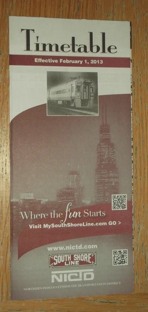 NICTD SOUTH SHORE (Chicago) train service timetable leaflet, 2013 ...