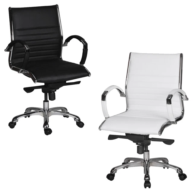 DESIGN BÜROSTUHL ECHT Leder mit Armlehnen Schreibtischstuhl gepolstert Drehstuhl EUR 179,95 ...