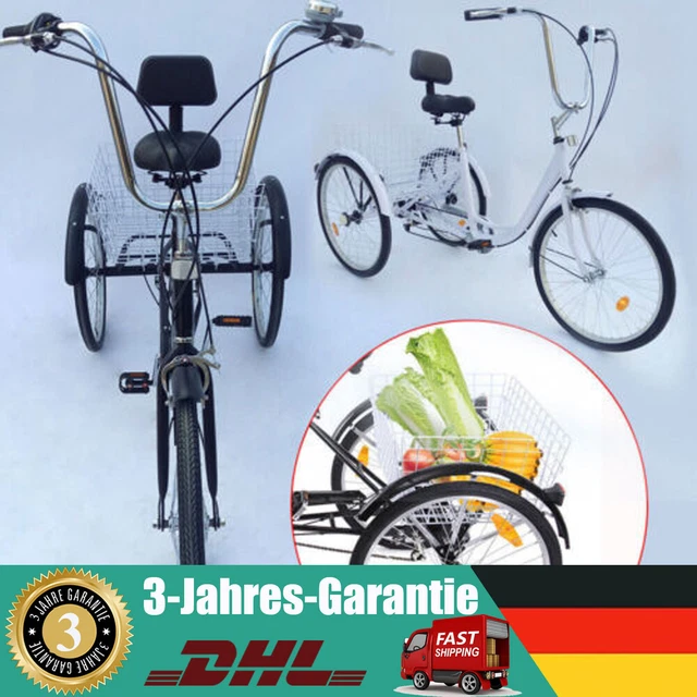 6-GANG DREIRAD ERWACHSENE 24 Zoll Dreirad Fahrrad 3 Rad Trike Tricycle ...