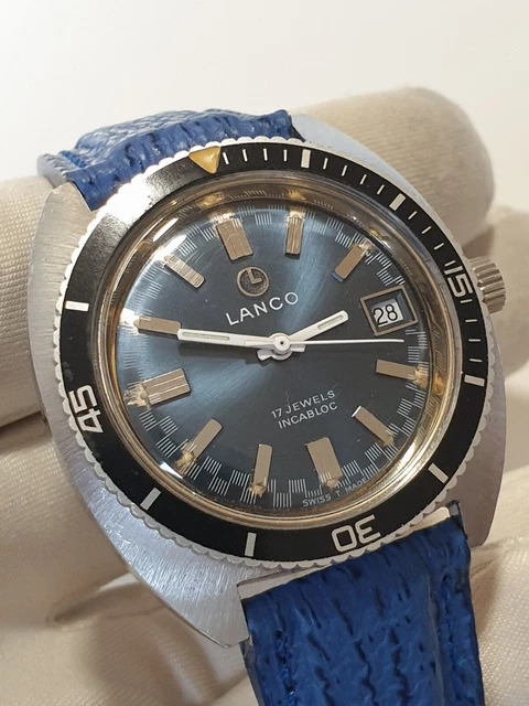 VINTAGE LANCO SUB diver watch - blue dial - ETA 2461 - rotating bezel ... VINTAGE LANCO SUB diver watch - blue dial - ETA 2461 - rotating bezel ...