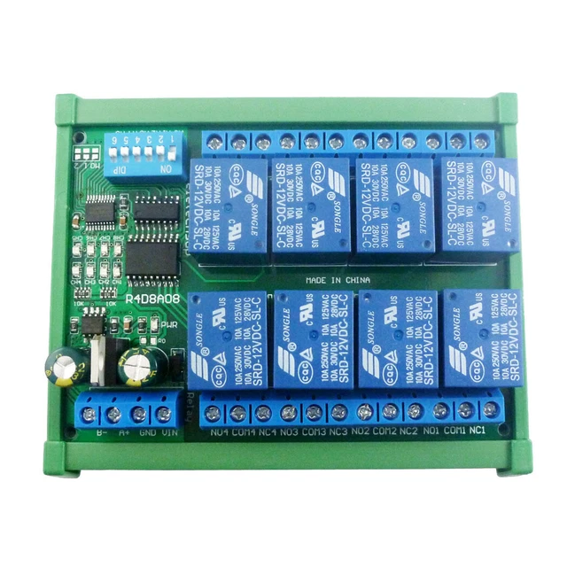 DC 12V 8 Channel RS485 Relay Module Modbus RTU UART Remote Control PLC ...
