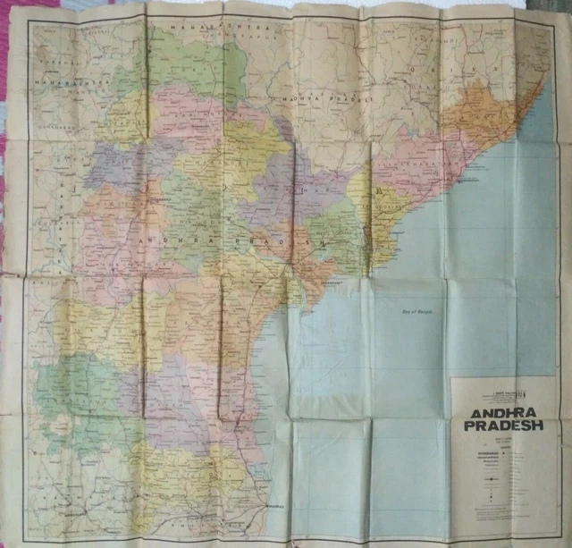 INDIA MAP Of Andhra Pradesh State 1983 Scale 1: 1,150,000 Big Size ...