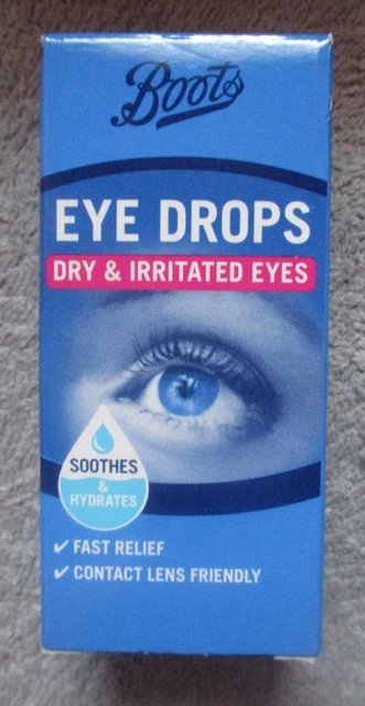 BOOTS EYE DROPS Dry & Irritated Eyes 10 Ml Contact Lens Friendly New ...
