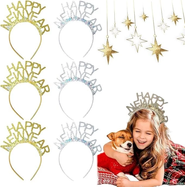HAPPY NEW YEAR Headband, New Years Eve Decorations 2025, 6 Pcs Glitter ...