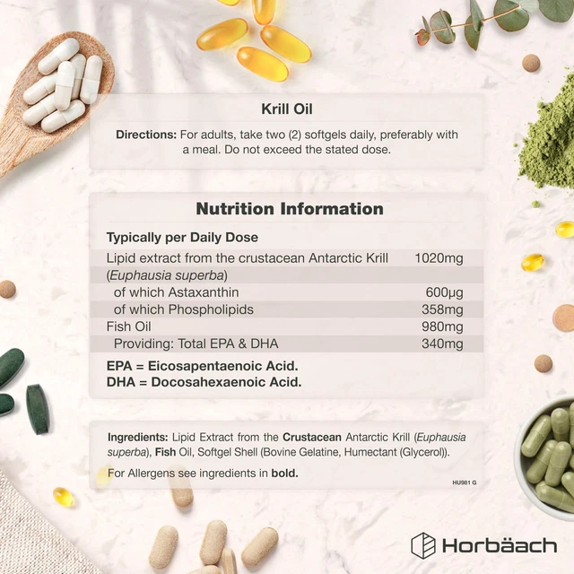 ANTARCTIC KRILL OIL Capsules 2000mg 120 Softgels High Strength Blend ...