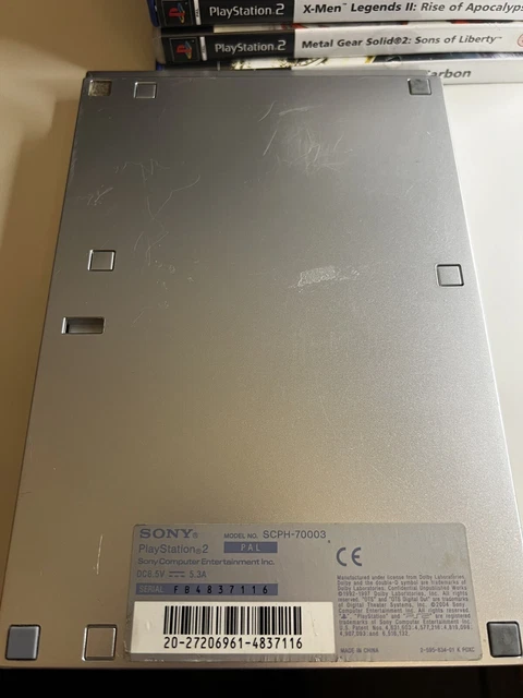 PS2 CONSOLE SLIMLINE SILVER SCPH-70003 BUNDLE CABLES PLUS 8 MIXED GAMES ...